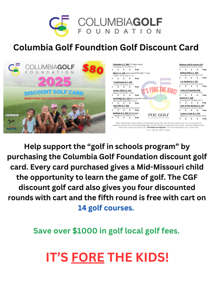 Columbia Golf Foundation Discount Card